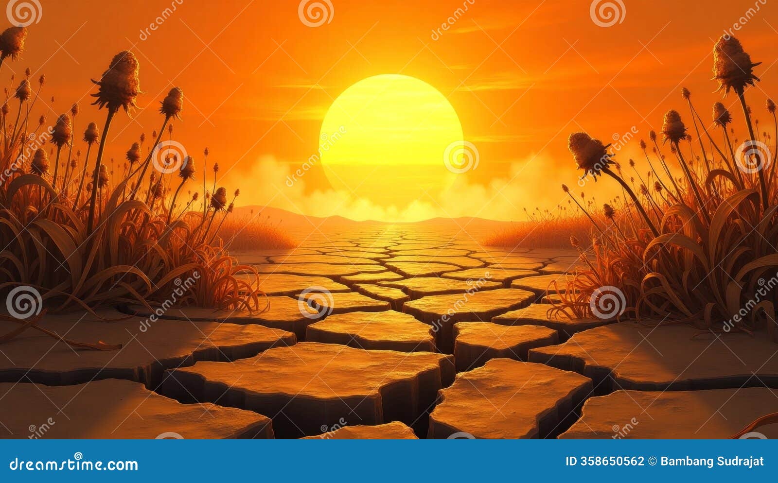 A Cracked Earth Path Stretches Stock Illustration - Illustration of ...