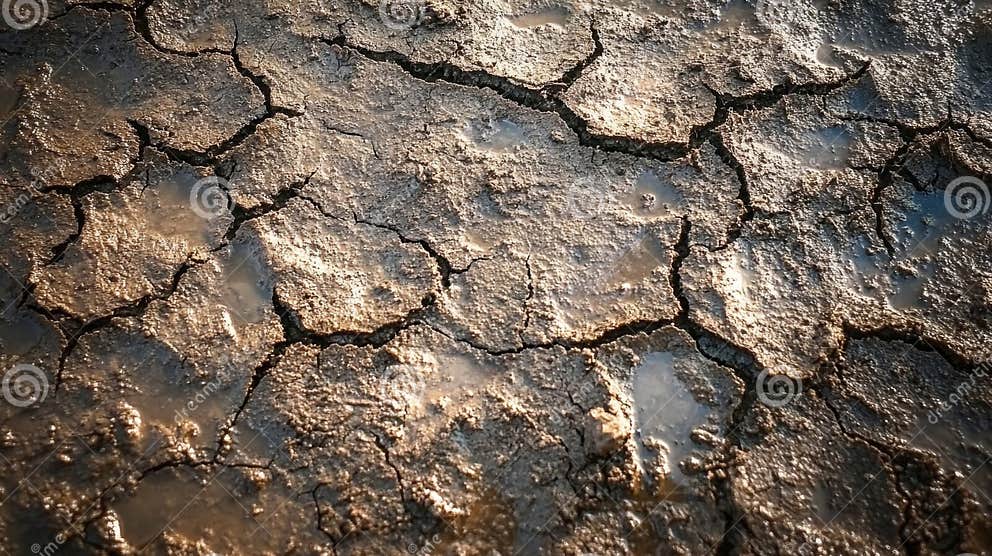 Cracked Earth Surface with Patches of Water Stock Illustration ...