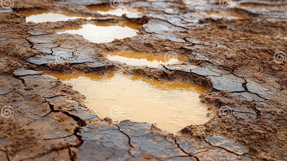 Cracked Earth Surface Showing Puddle Water Stock Illustration ...
