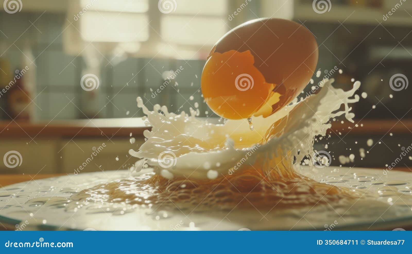 Cracked Egg Dropping into Milk Splash on a Plate Stock Image - Image of ...