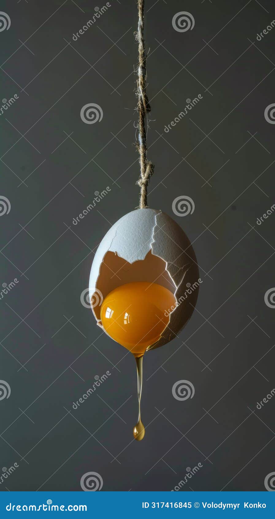 Cracked Egg Hanging on a String with Yolk Dripping Stock Image - Image ...