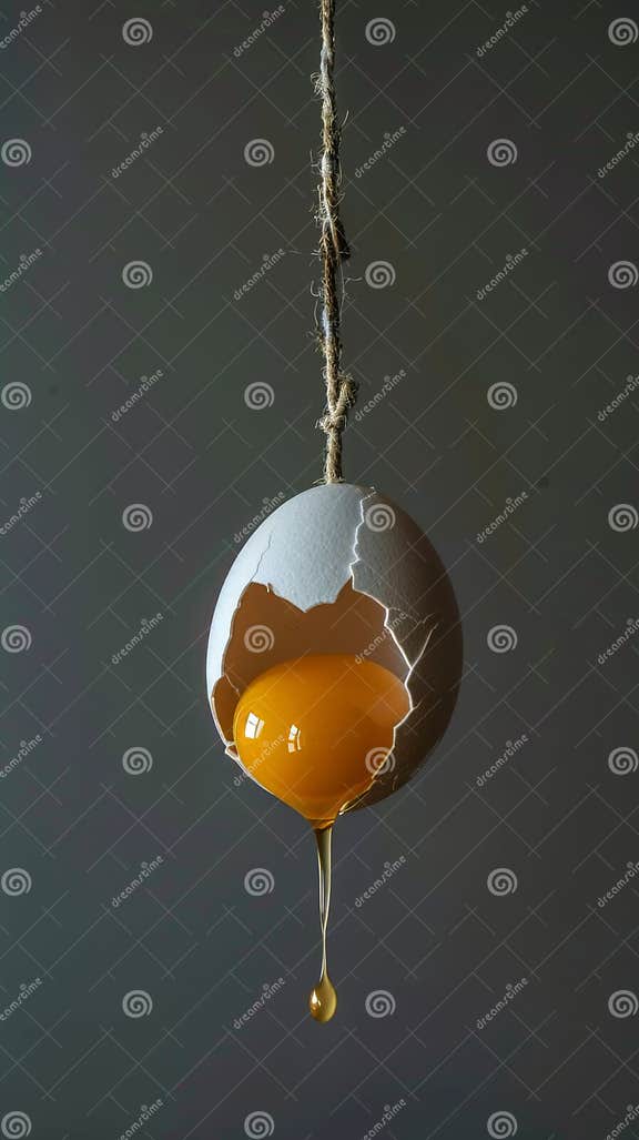 Cracked Egg Hanging on a String with Yolk Dripping Stock Image - Image ...