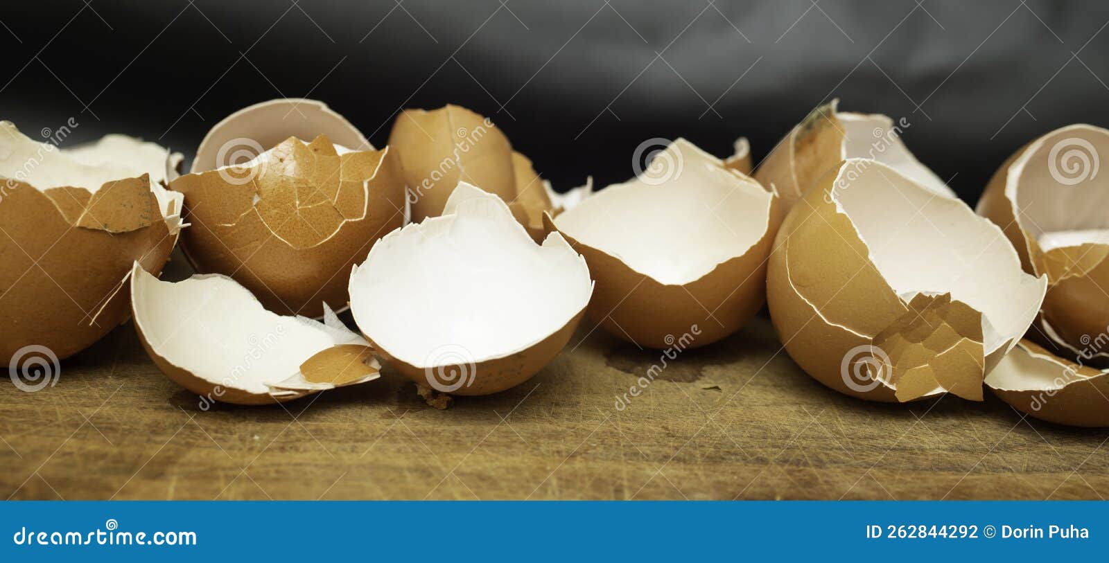 Cracked Egg Shells on a Wooden Board Close Up Side View Stock Photo ...