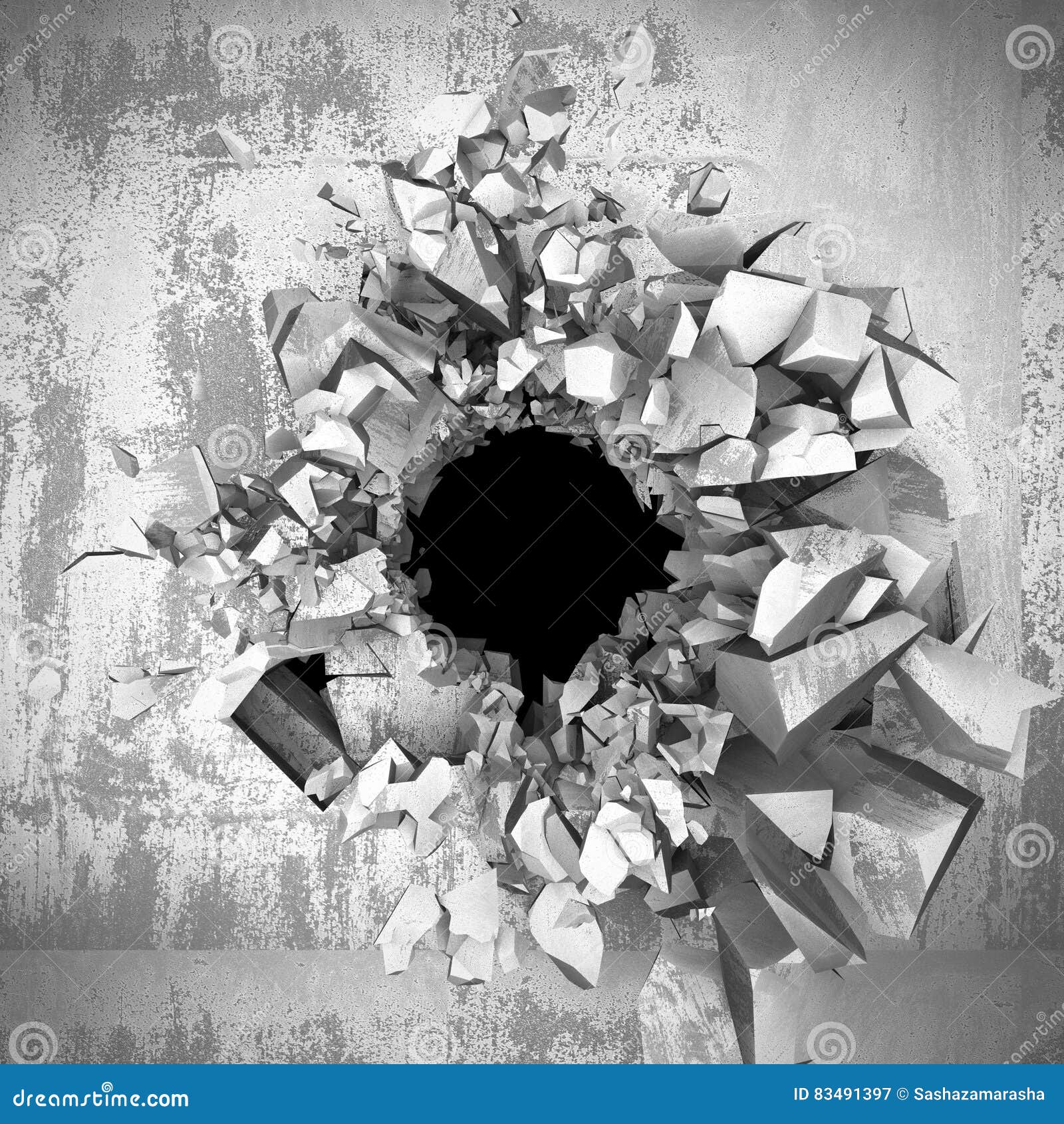 Cracked Explosion Concrete Wall Hole Abstract Background Stock ...