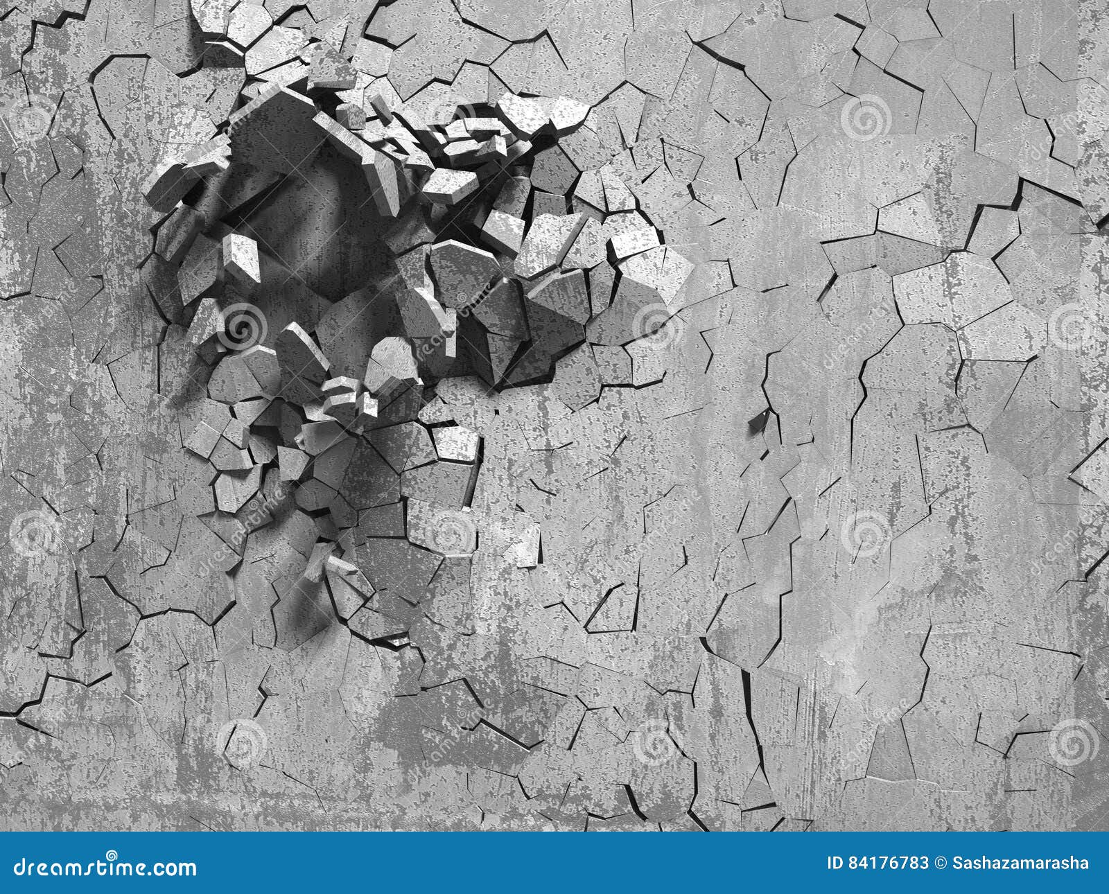 Cracked Explosion Concrete Wall Hole Abstract Background Stock ...
