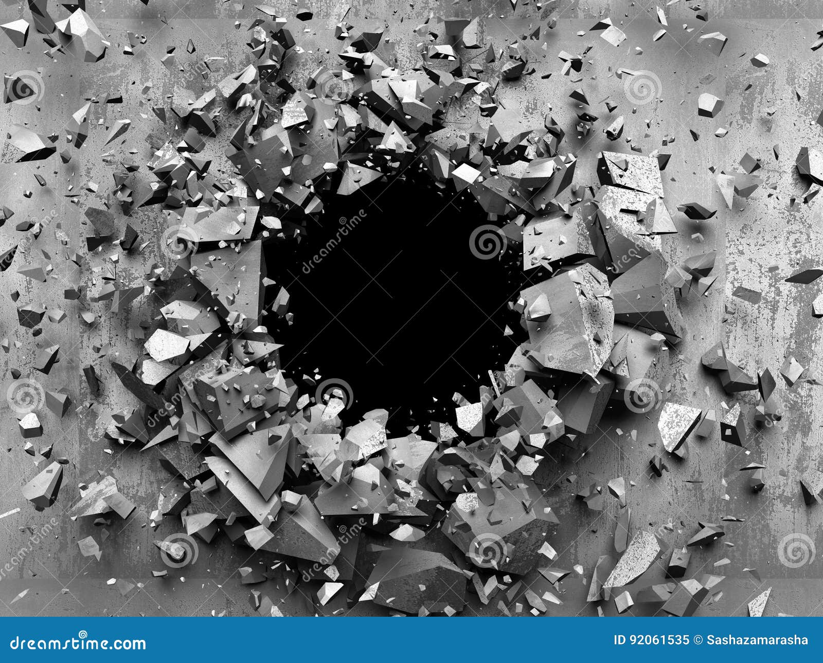Cracked Explosion Concrete Wall Hole Abstract Background Stock ...