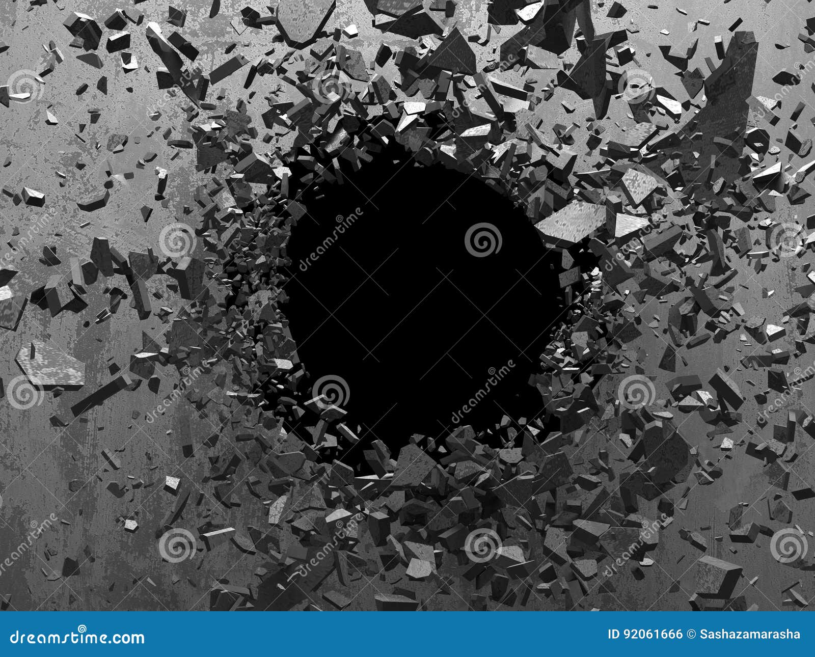 Cracked Explosion Concrete Wall Hole Abstract Background Stock ...