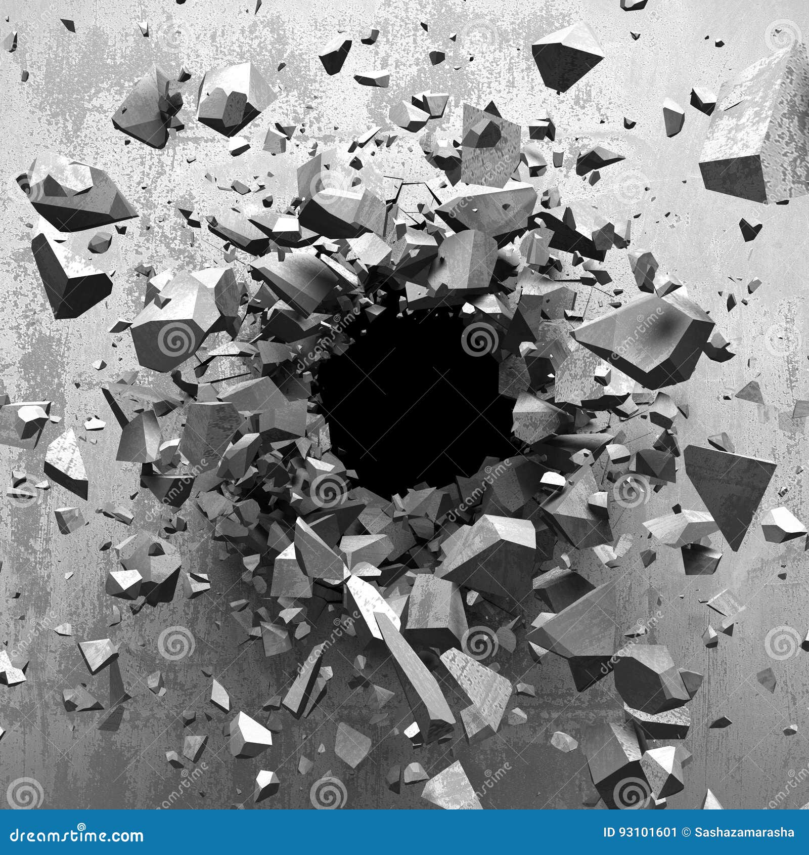 Cracked Explosion Concrete Wall Hole Abstract Background Stock ...
