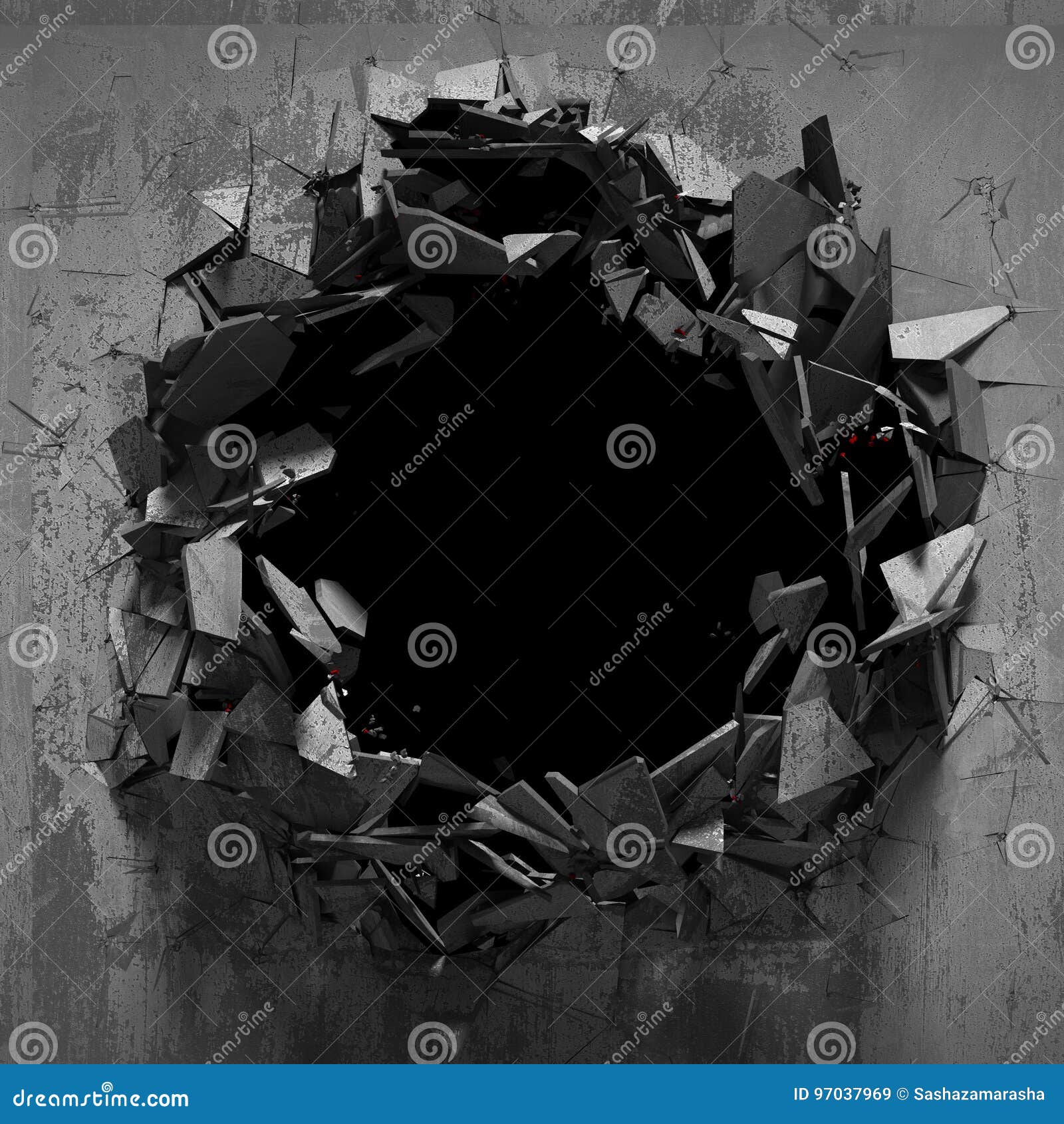 Cracked Explosion Concrete Wall Hole Abstract Background Stock ...