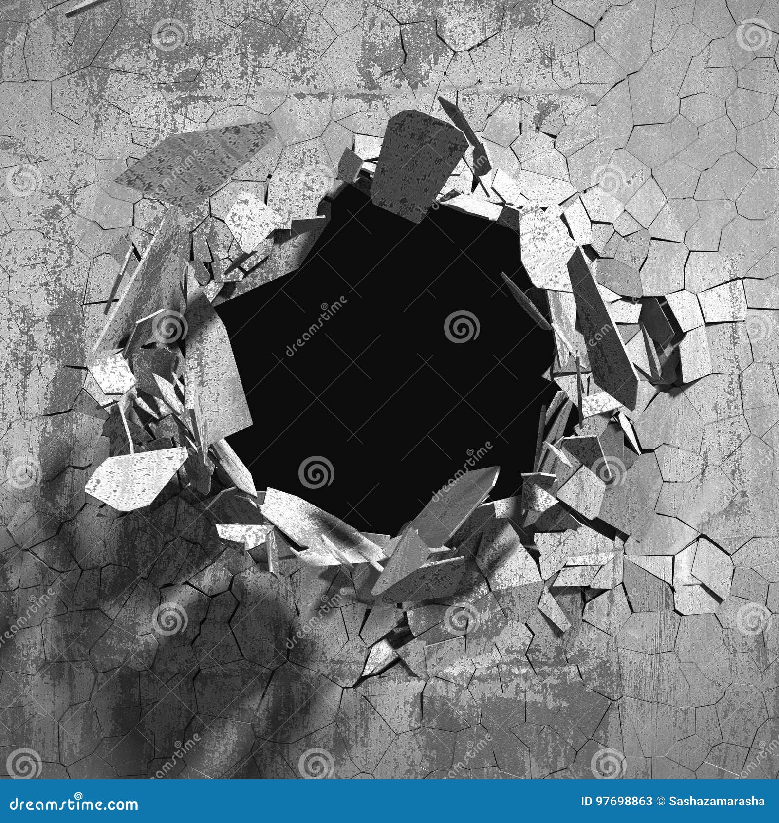 Cracked Explosion Concrete Wall Hole Abstract Background Stock ...