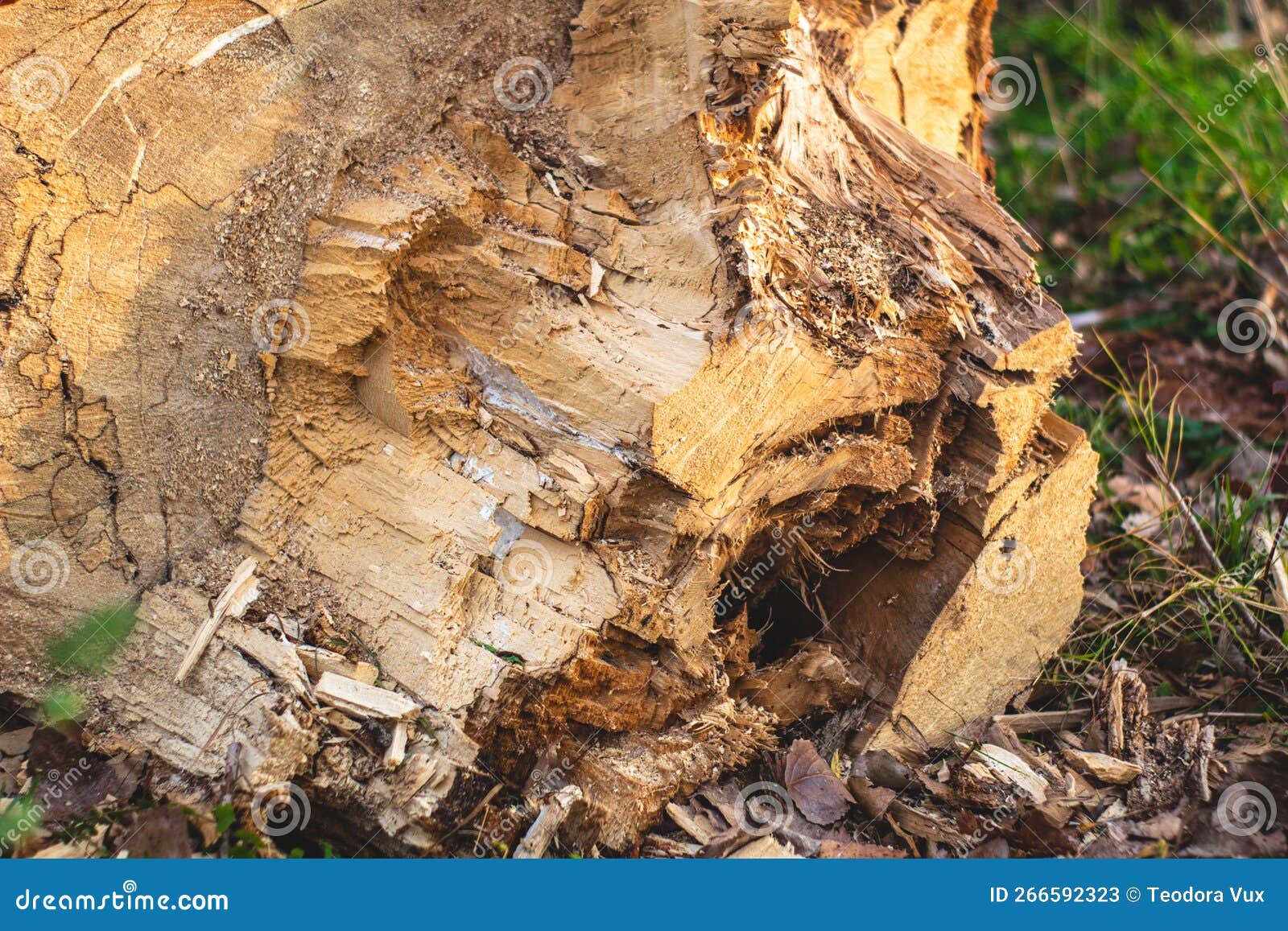 Cracked, Fallen Tree Isolated on Grassy Ground Stock Image - Image of ...