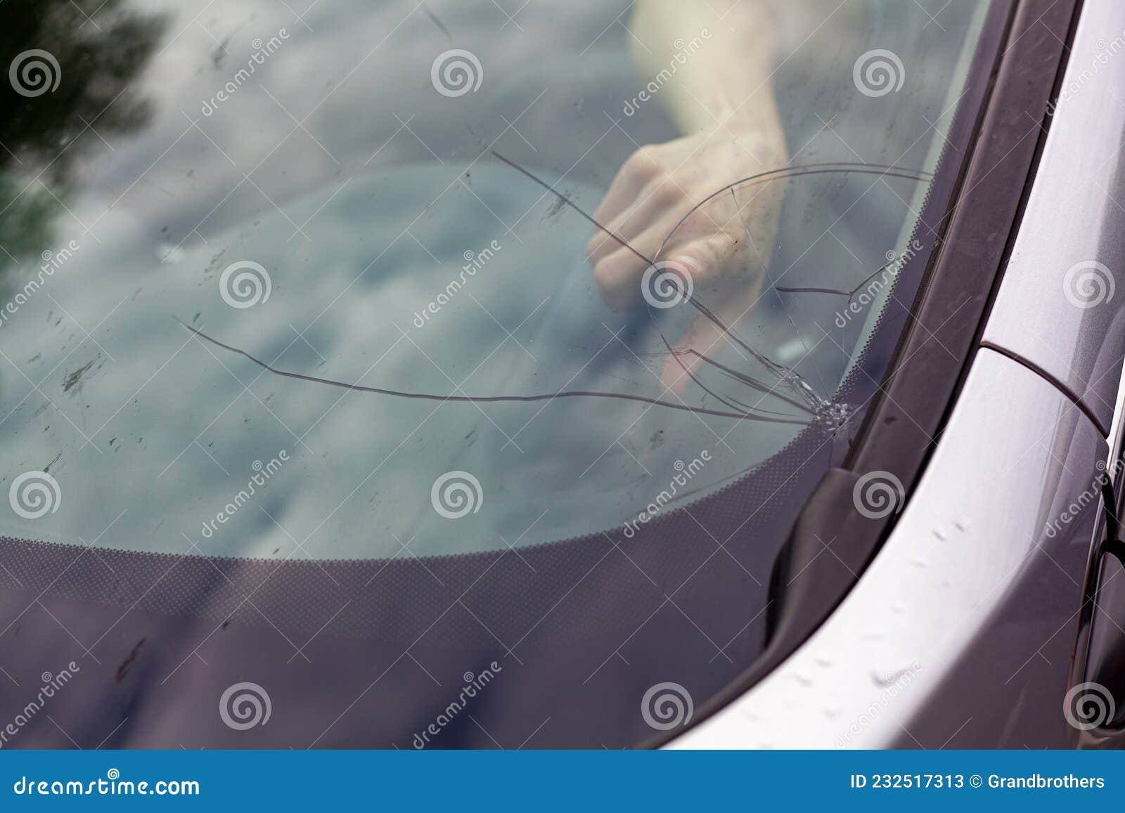 Cracked Front Windshield after Stone Chip on the Road Stock Image ...