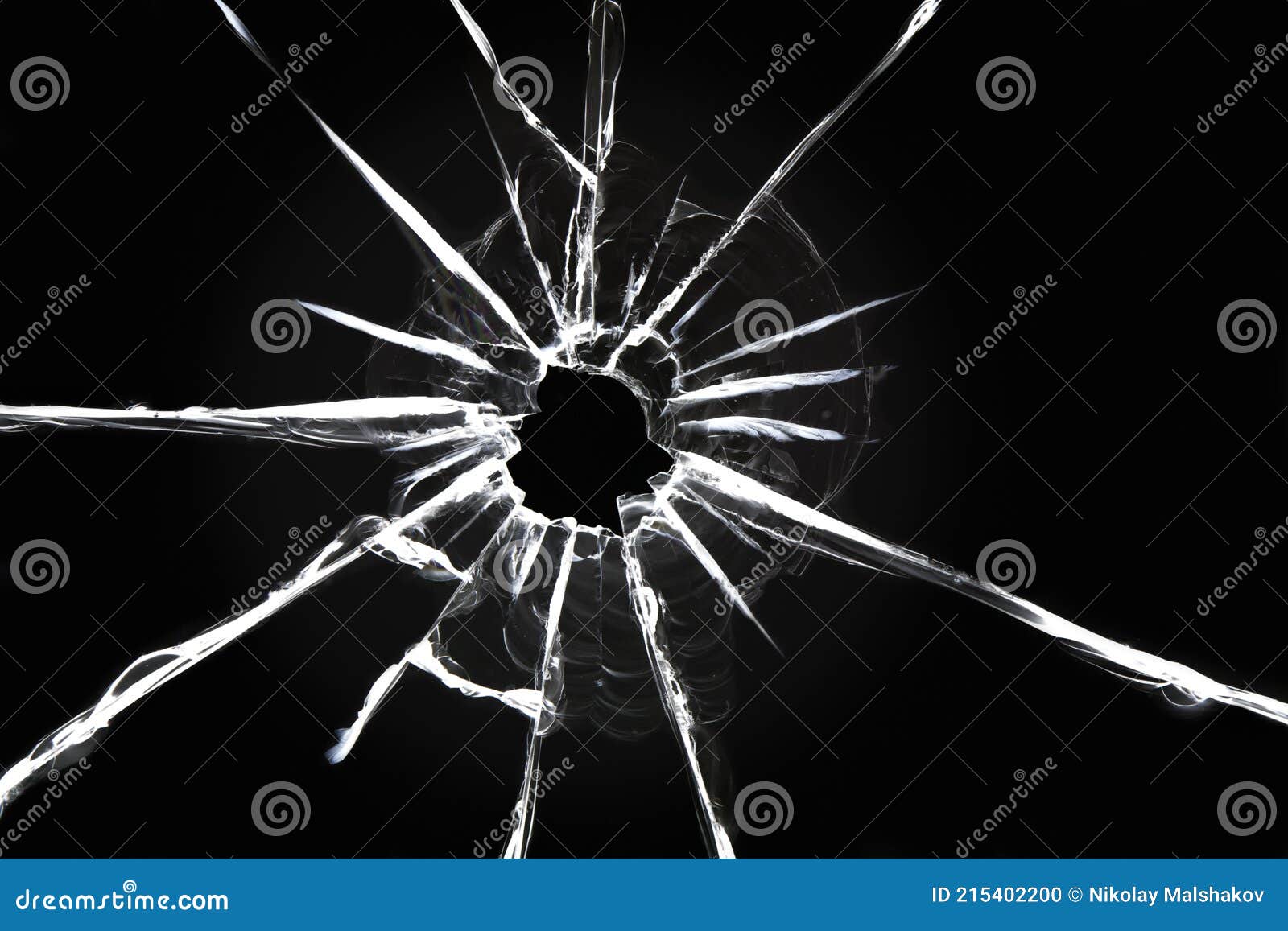 Cracked Glass on a Black Background. Broken Window Stock Photo - Image ...