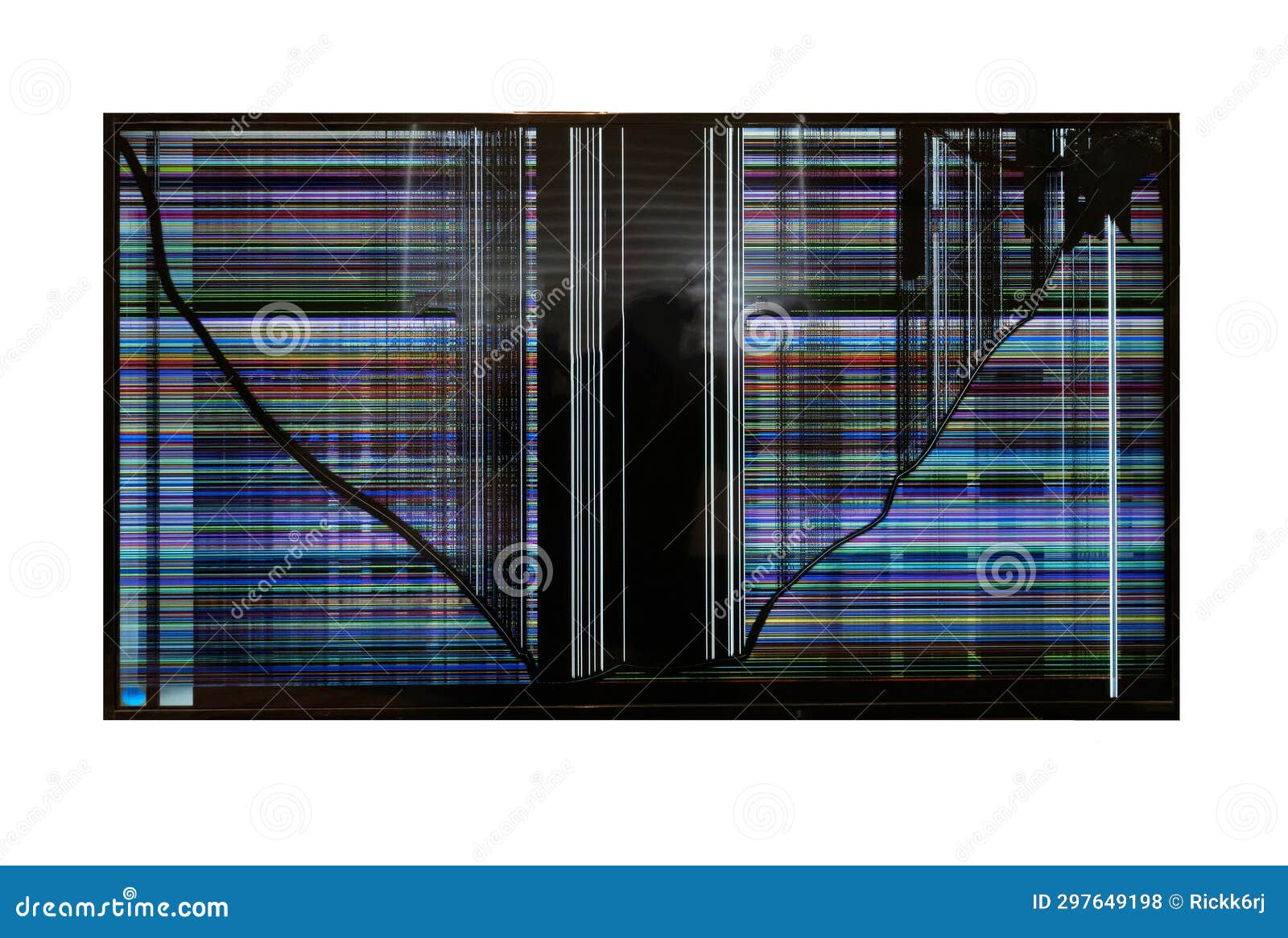 Cracked Glass of Broken LCD TV Display Isolated on White Stock Photo ...