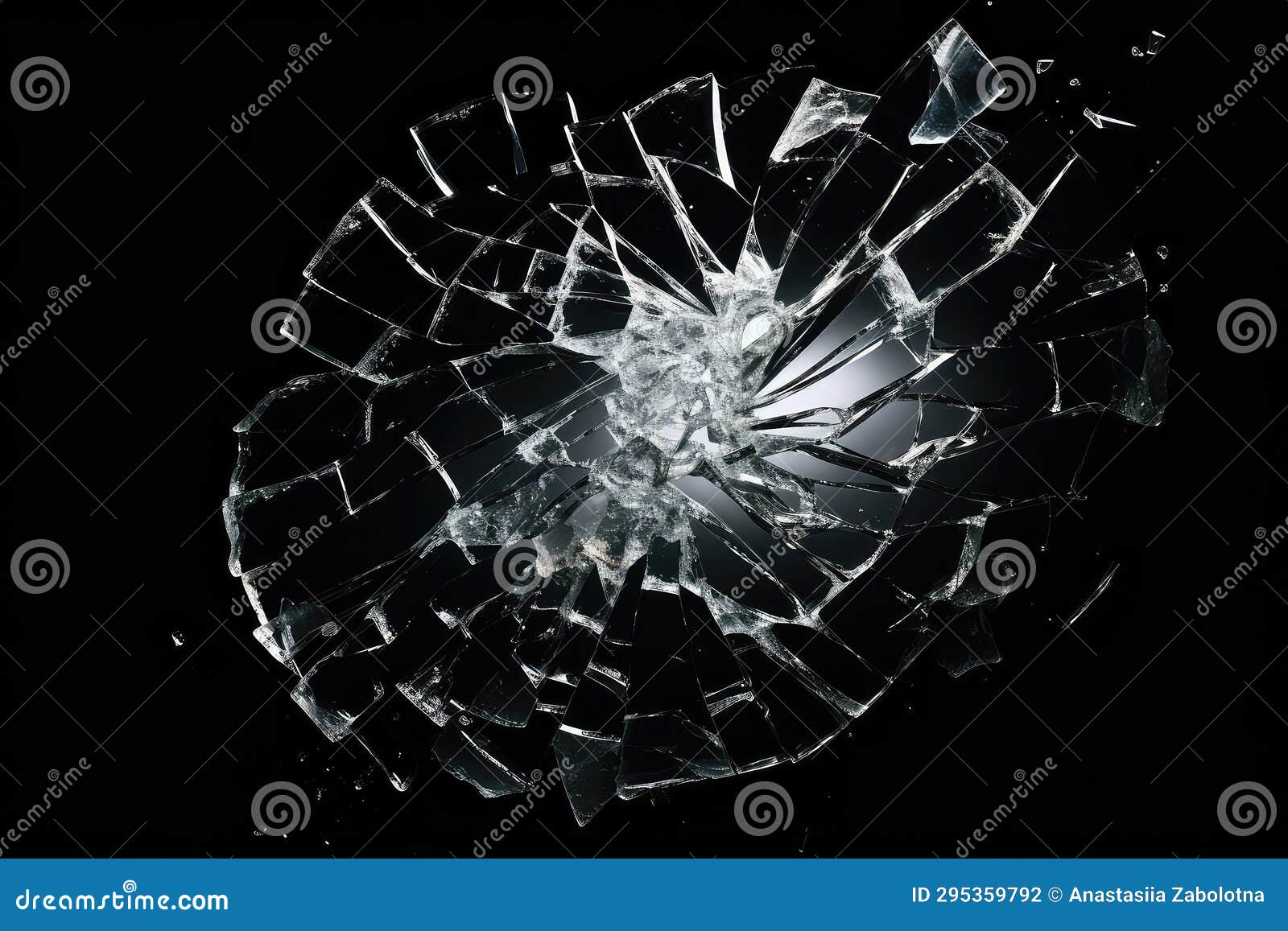 Cracked Glass Object on Black Background with Broken Shards Stock ...