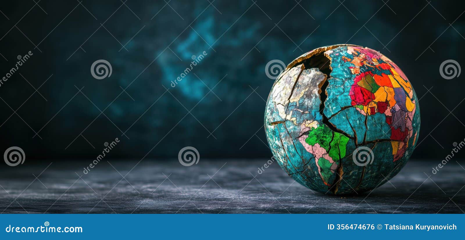 Cracked Globe Representing World Fragmentation, Colorful Continents ...