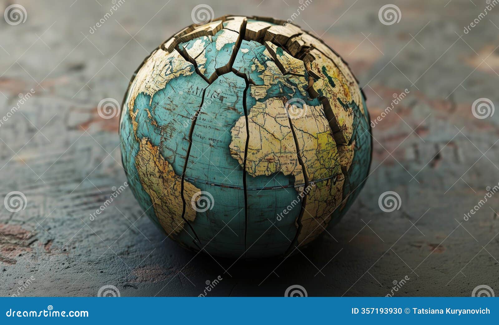Cracked Globe Representing World Fragmentation, Detailed Map of ...