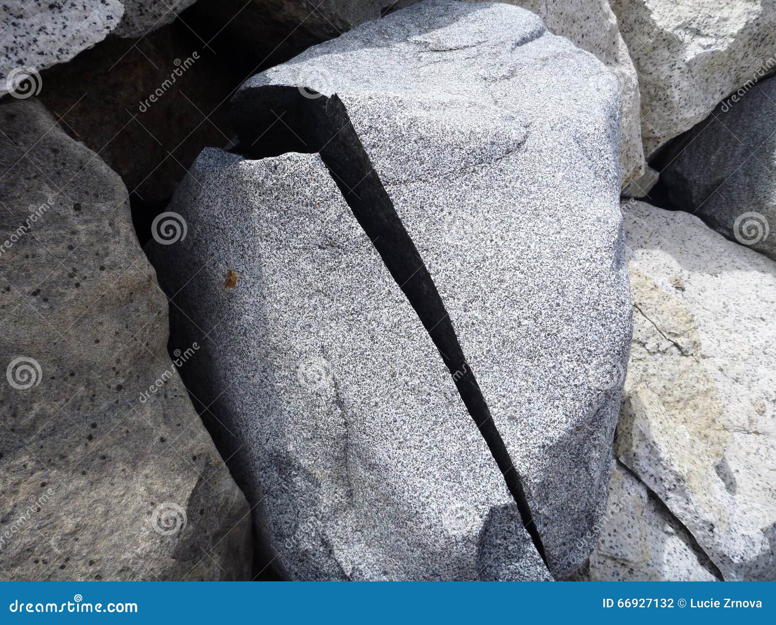 Cracked Grey Granite Stone Split in the Middle Stock Photo - Image of ...