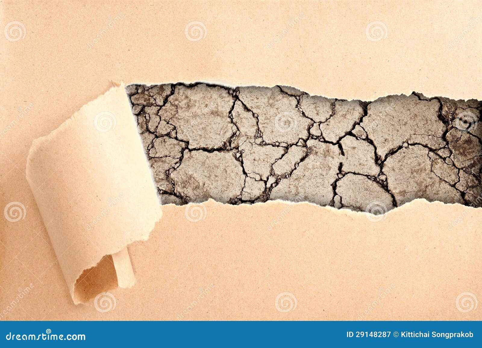 Cracked Ground Behind Torn Paper Stock Image - Image of cardboard ...