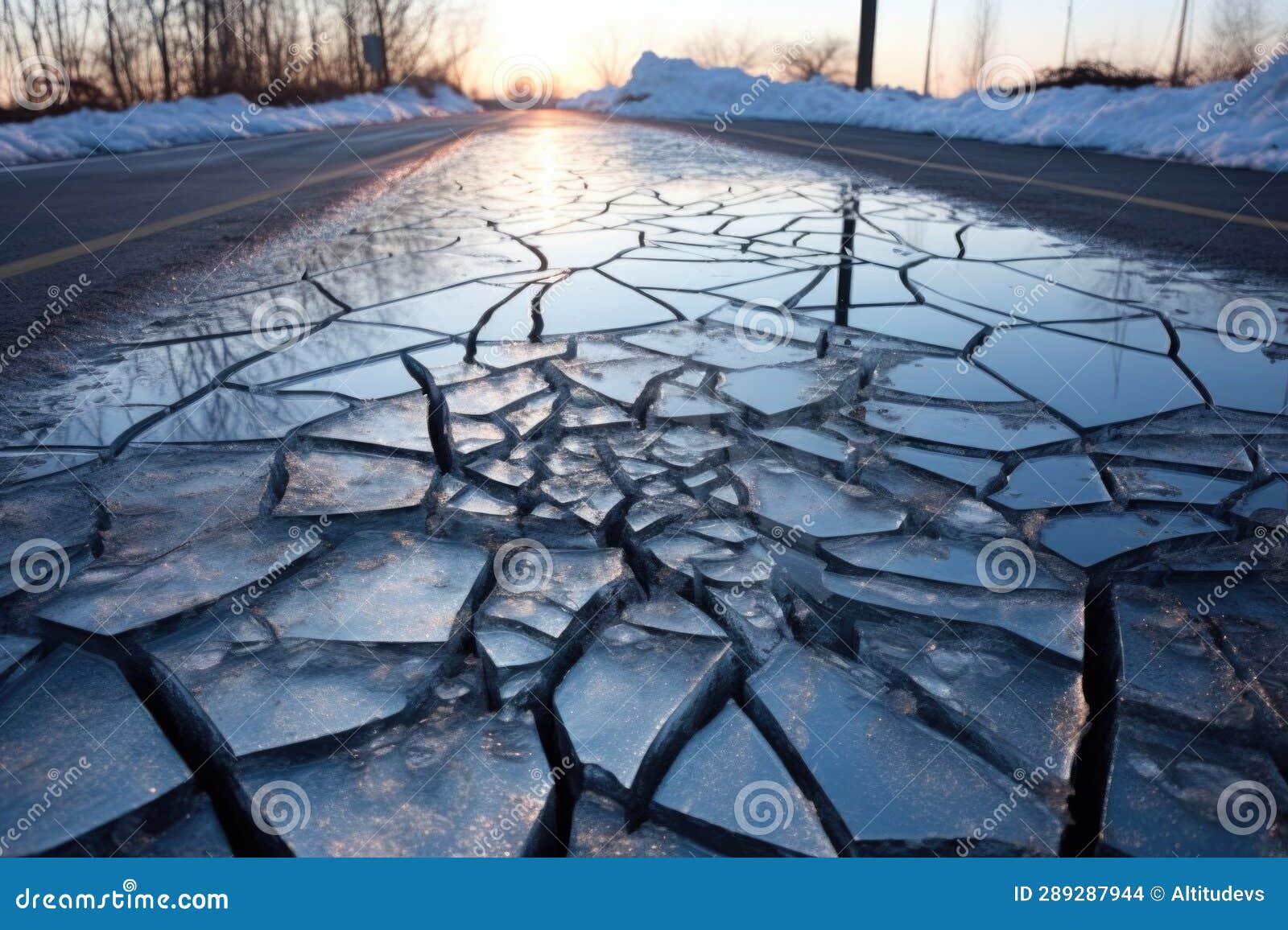 Cracked Ice on Pavement Revealing Ground Underneath Stock Photo - Image ...