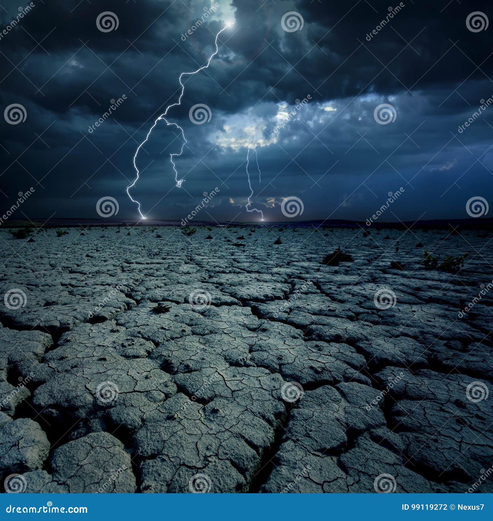 Cracked Land and the Lightning Stock Photo - Image of lightning, relief ...