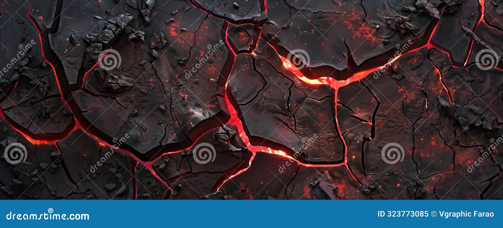 Cracked Lava Terrain with Glowing Fissures, Top-down View Stock Image ...