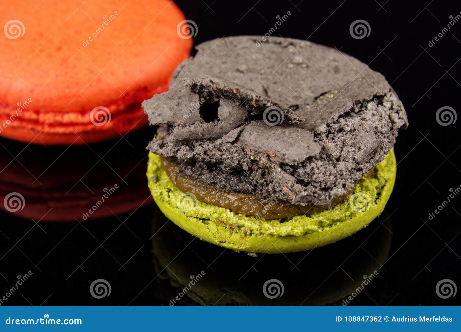 Cracked macaroon close up stock photo. Image of dark - 108847362