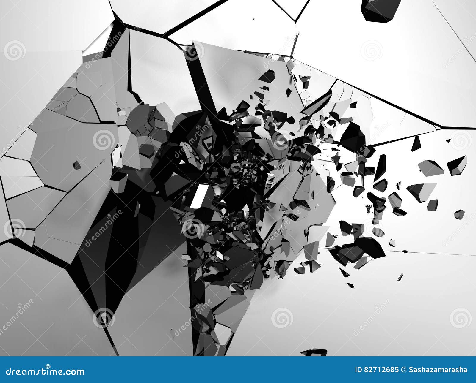 Cracked Metallic Wall Surface with Explosion Demolition Hole Stock ...