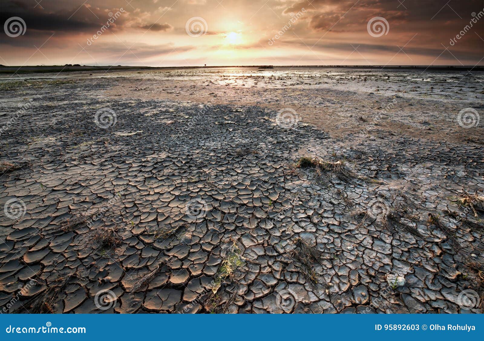 Cracked Mud on Wadden Sea at Low Tide Stock Image - Image of sundown ...