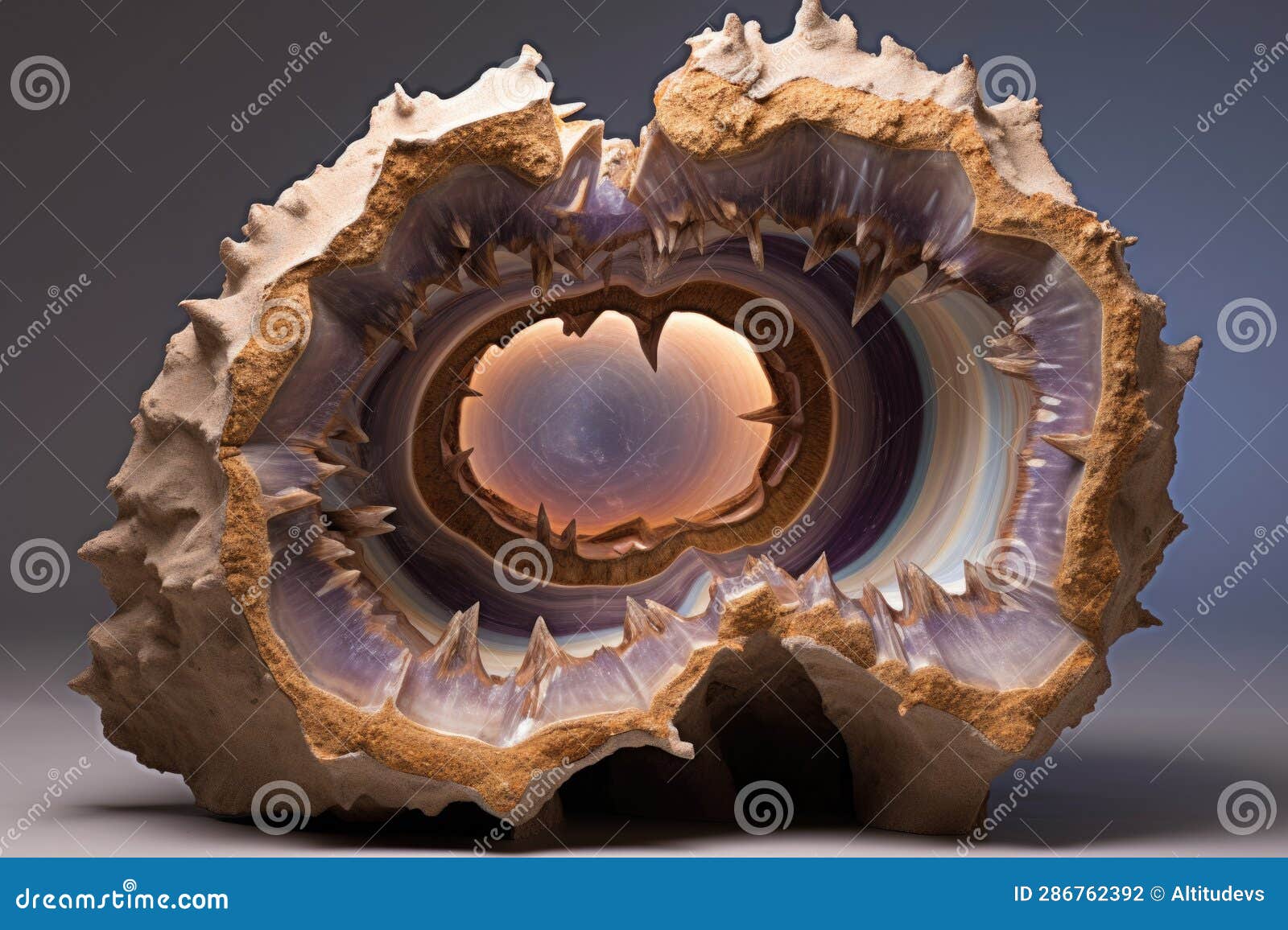 Cracked Open Geode Revealing Fossils Inside Stock Photo - Image of ...