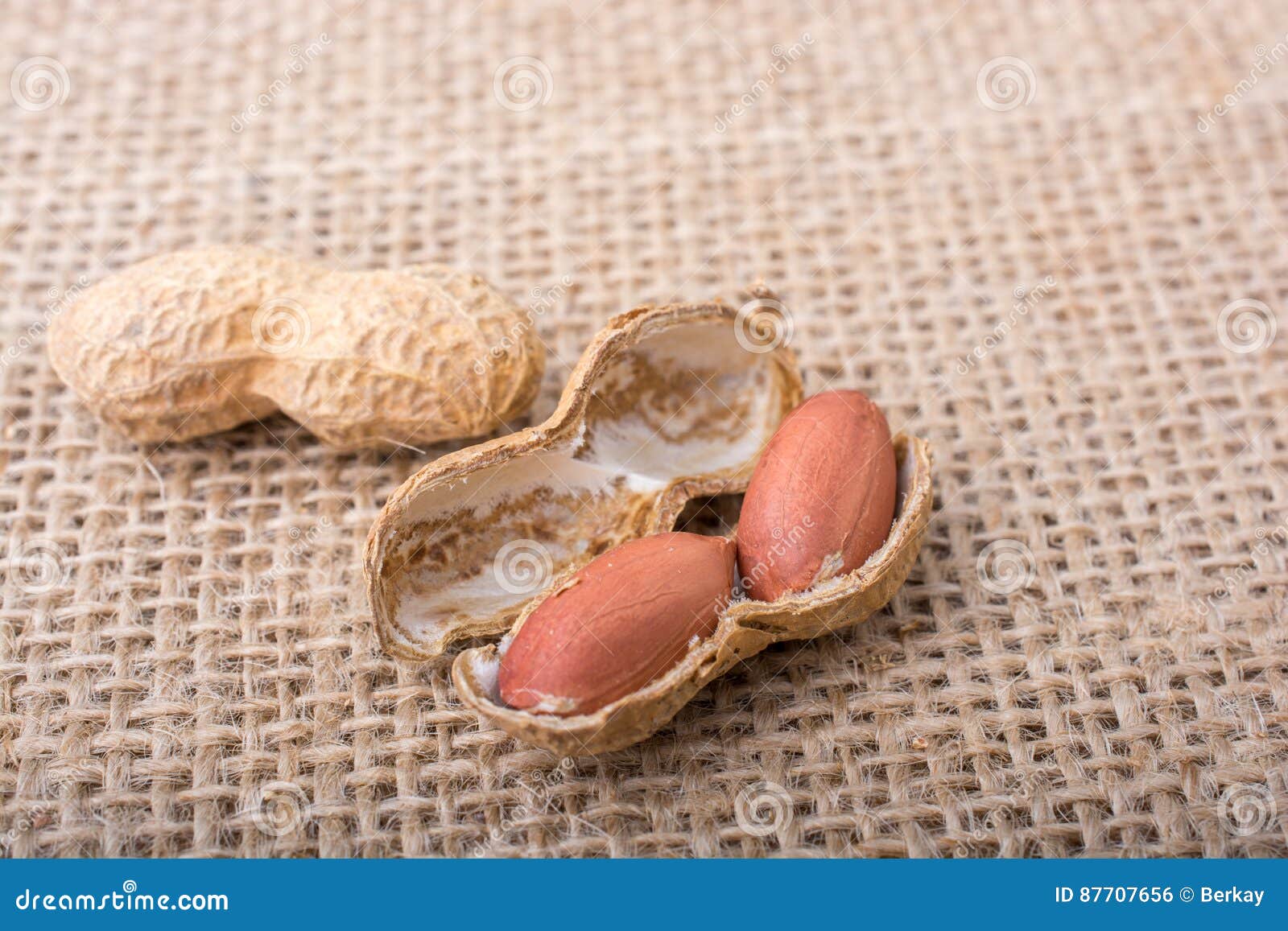 Cracked Open Peanuts with Shell on a Linen Canvas Stock Photo - Image ...