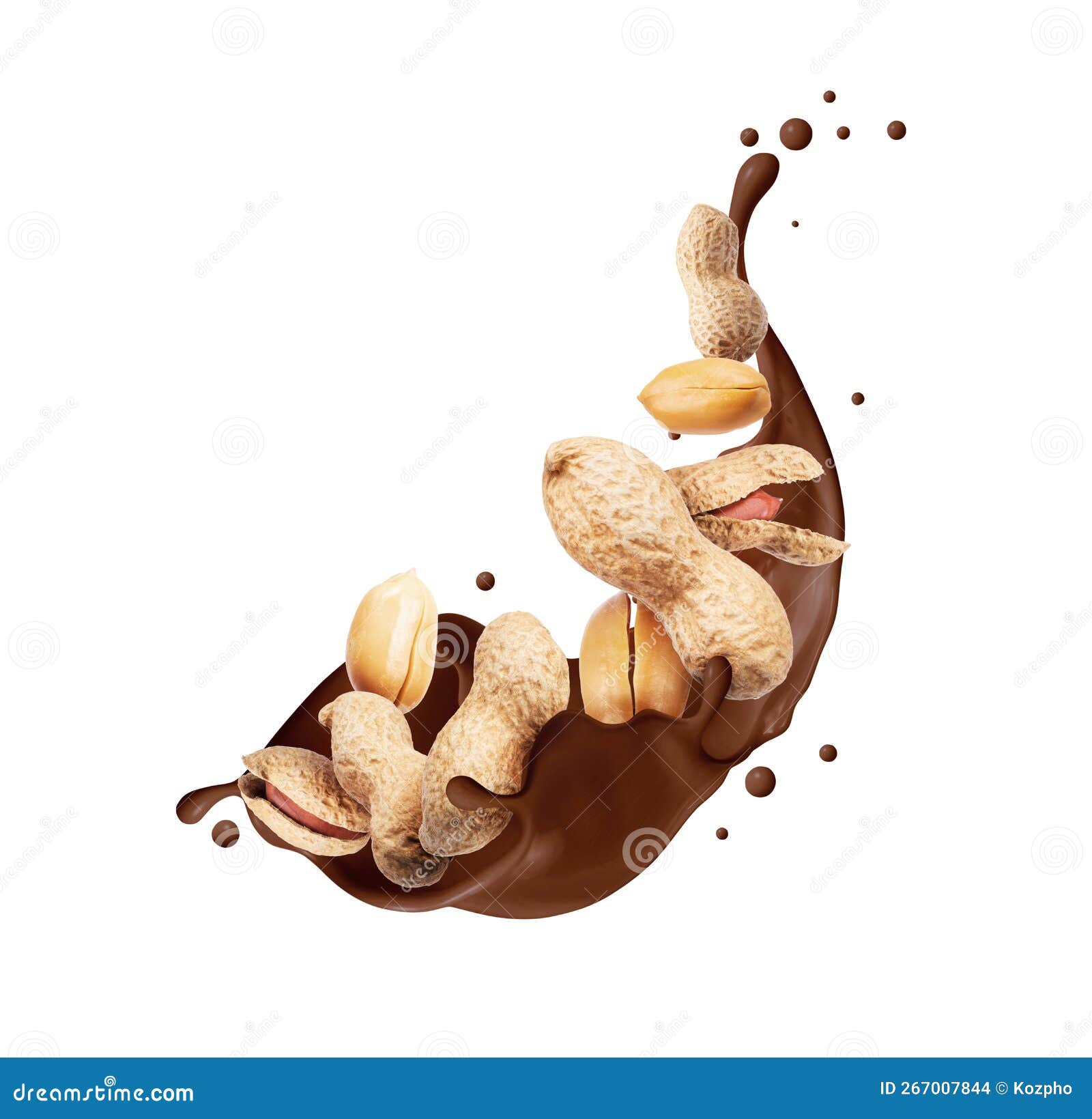 Cracked Peanut in Chocolate Splashes on a White Background Stock Photo ...