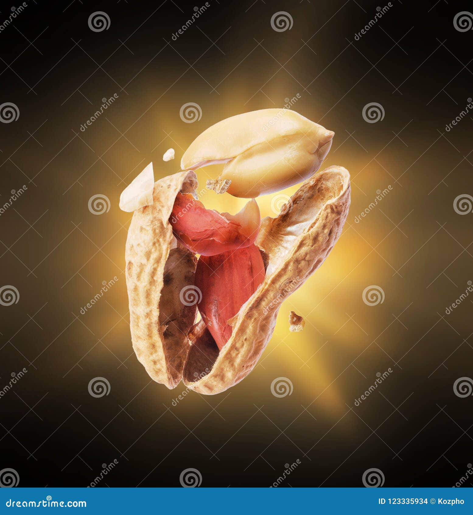 A Cracked Peanut with a Flash of Light in the Dark Stock Photo - Image ...