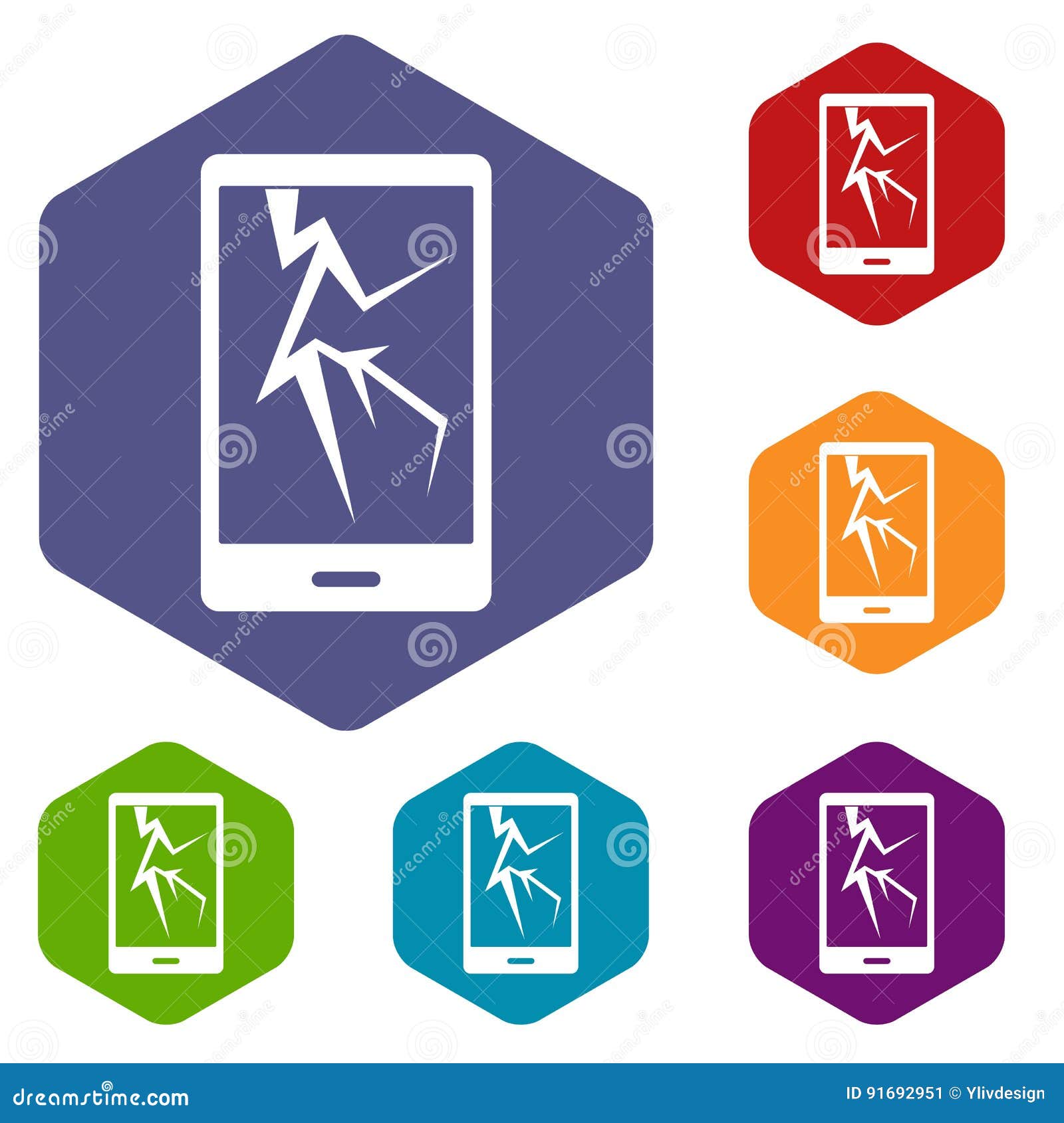 Cracked Phone Icons Set Hexagon Stock Vector - Illustration of cell ...