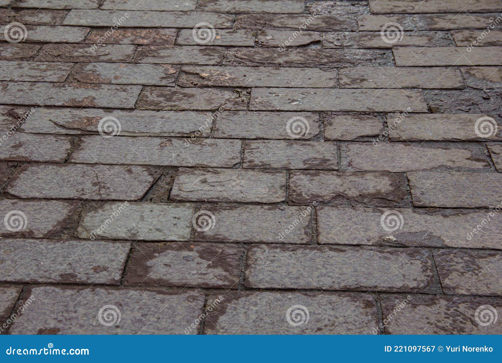 Cracked Rectangular Tiles on the Sidewalk Stock Image - Image of ...