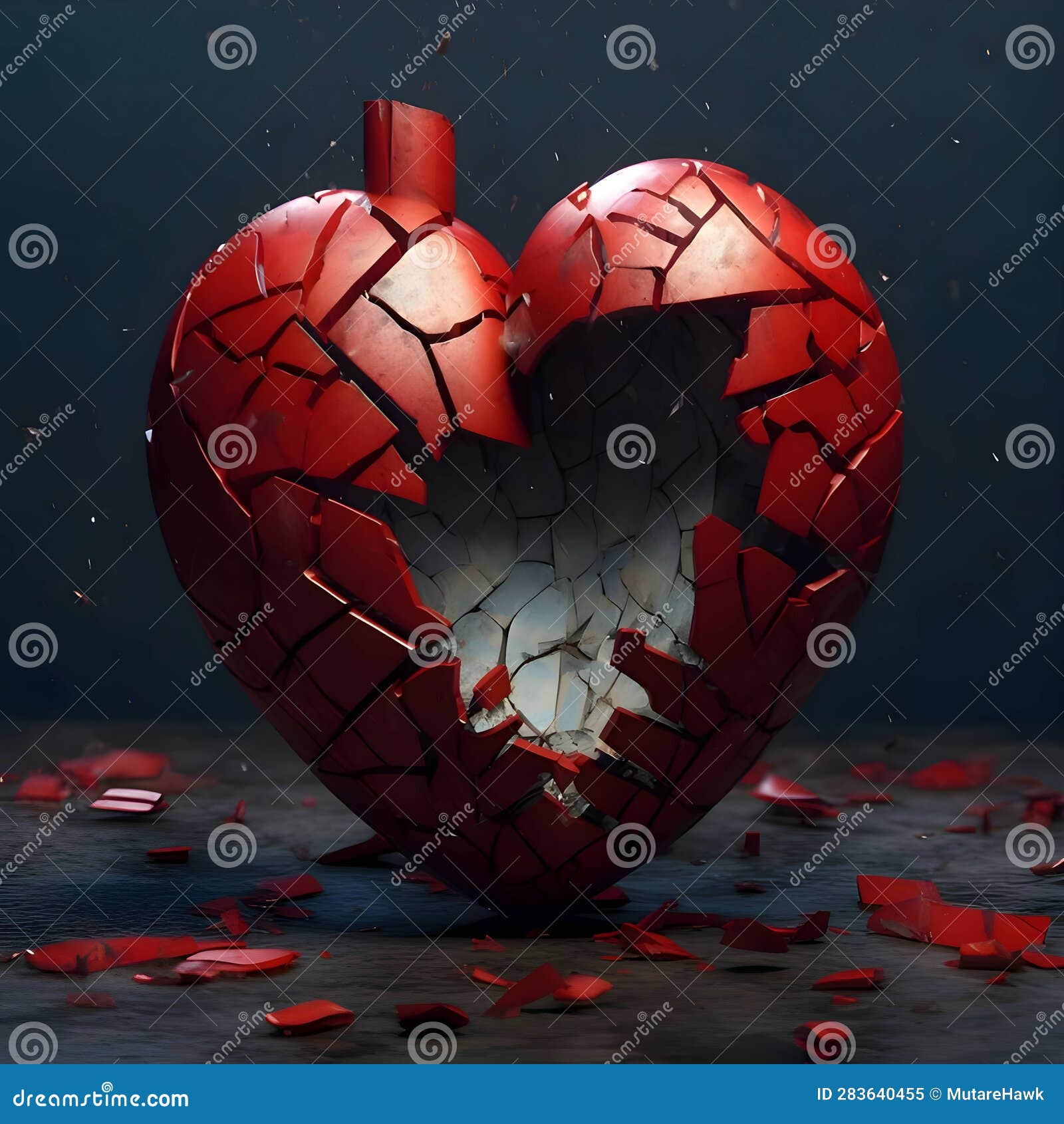 Cracked red heart 3D stock vector. Illustration of happy - 283640455