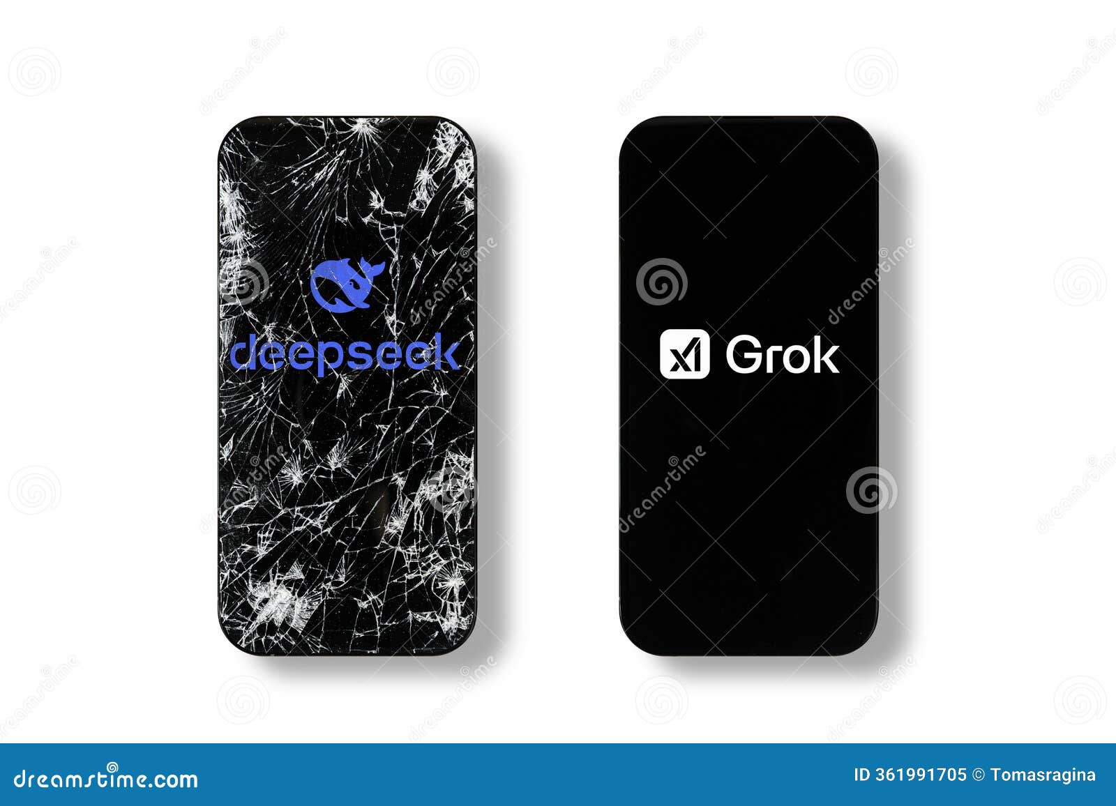 Cracked Screen with DEEPSEEK Sign and Grok Sign, Kaunas, Lithuania 2025 ...