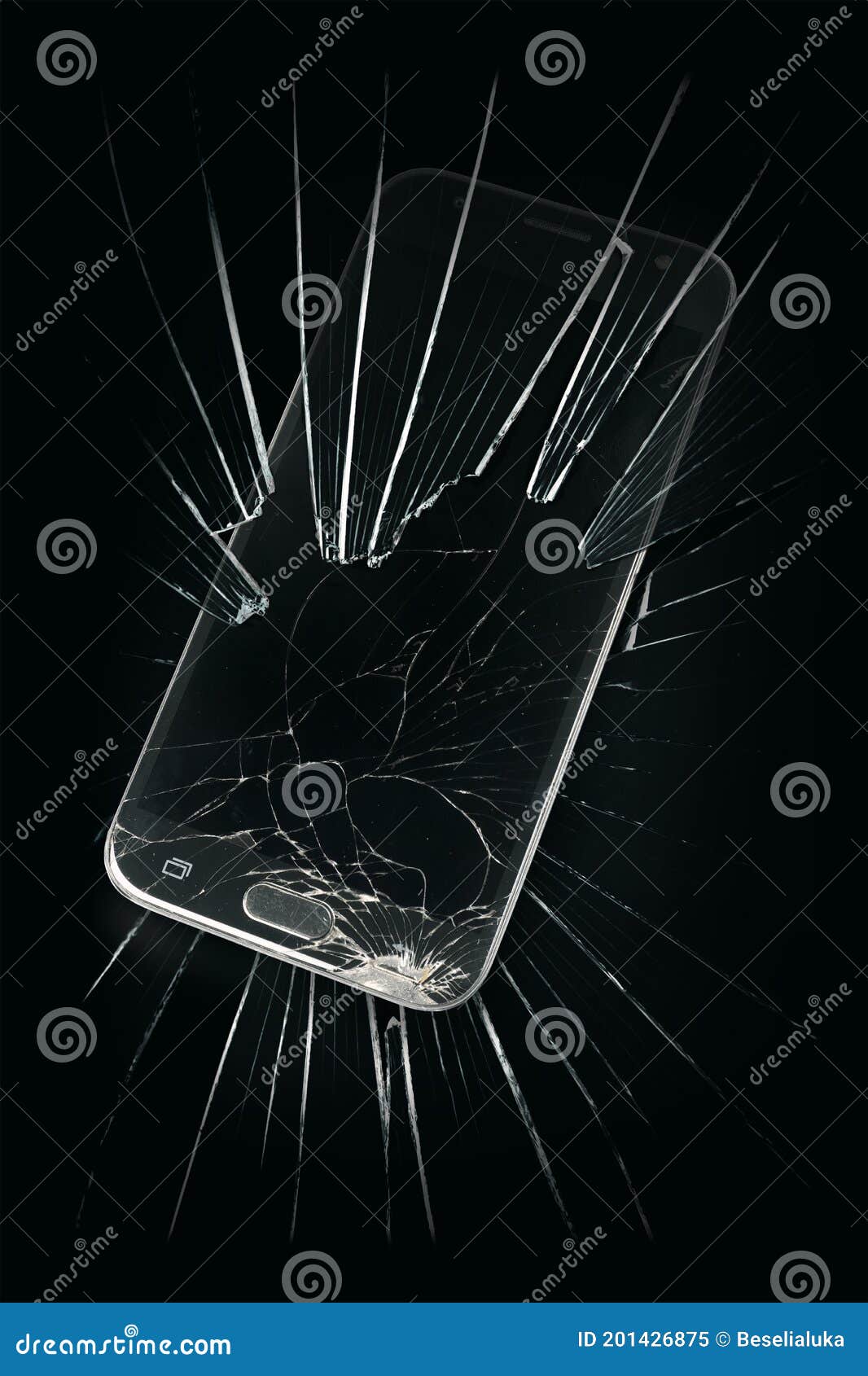 Cracked Smartphone Breaks through the Broken Glass Surface Stock Image ...