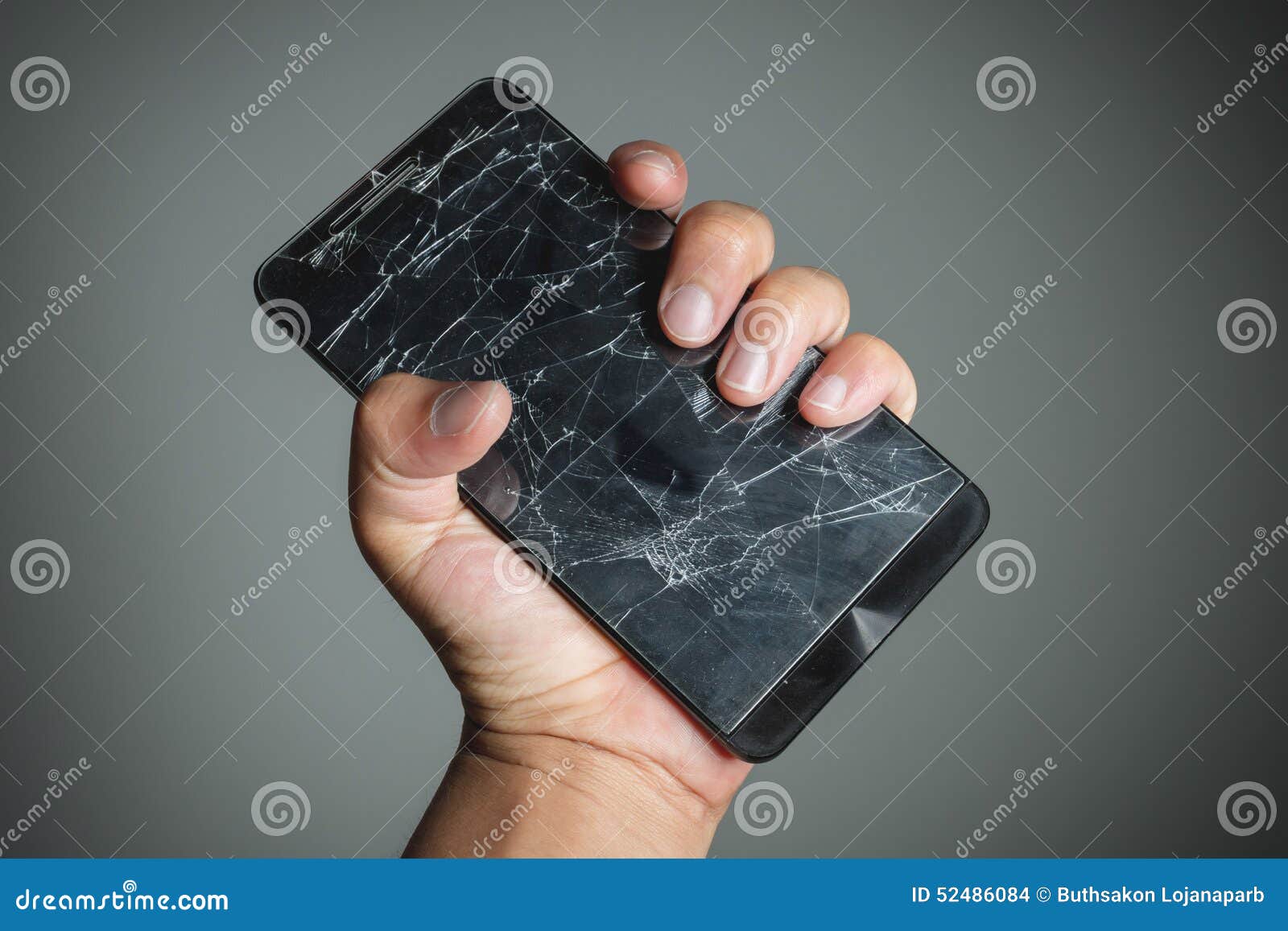 Cracked Smartphone Screen on Hand Holding. Stock Photo - Image of hand ...