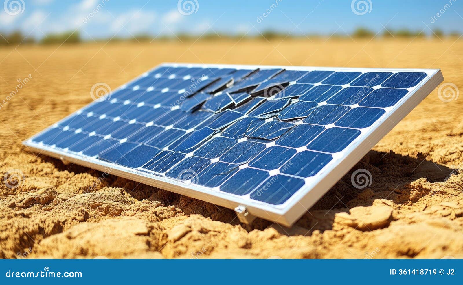 Cracked Solar Panel in Desert Landscape Highlighting Renewable Energy ...