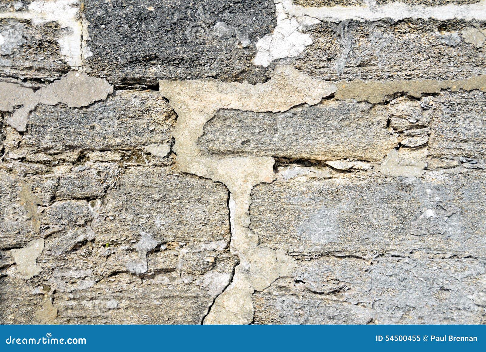 Cracked stone wall stock image. Image of mortar, cement - 54500455