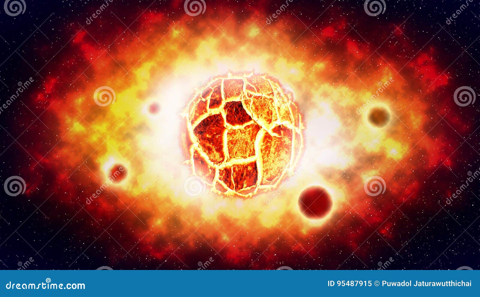 The Cracked Sun Explosion and Planet on Space .illustration . Stock ...