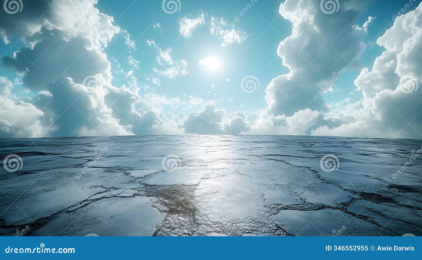 Cracked Surface Background with Blue Sky and Clouds Stock Illustration ...