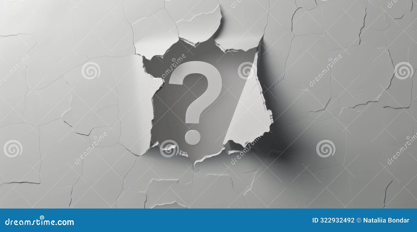 Cracked Surface with Torn Hole Revealing Question Mark. Inquiry and ...