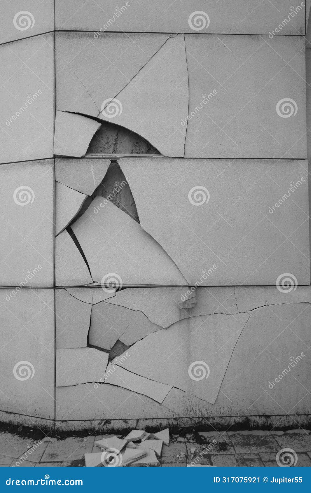 Cracked Tile. Broken Tile on the Wall. an Old, Chipped, Grey White ...