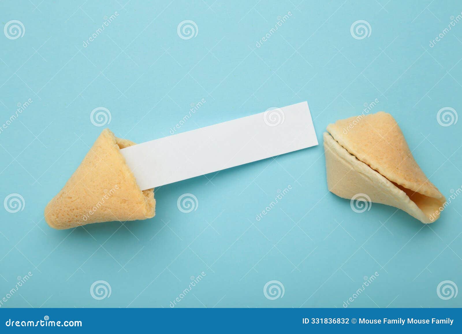 Cracked Traditional Fortune Cookie with Prediction on Blue Background ...