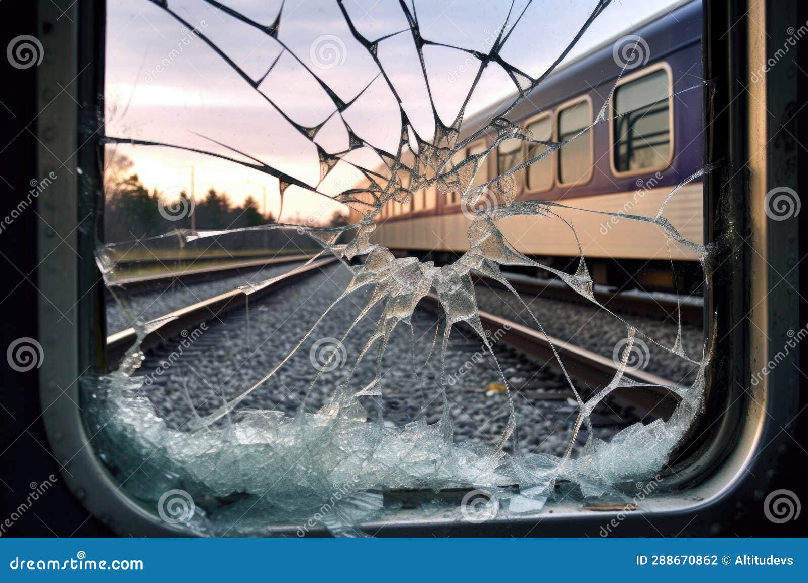Cracked Train Window with Shattered Glass on Ground Stock Photo - Image ...
