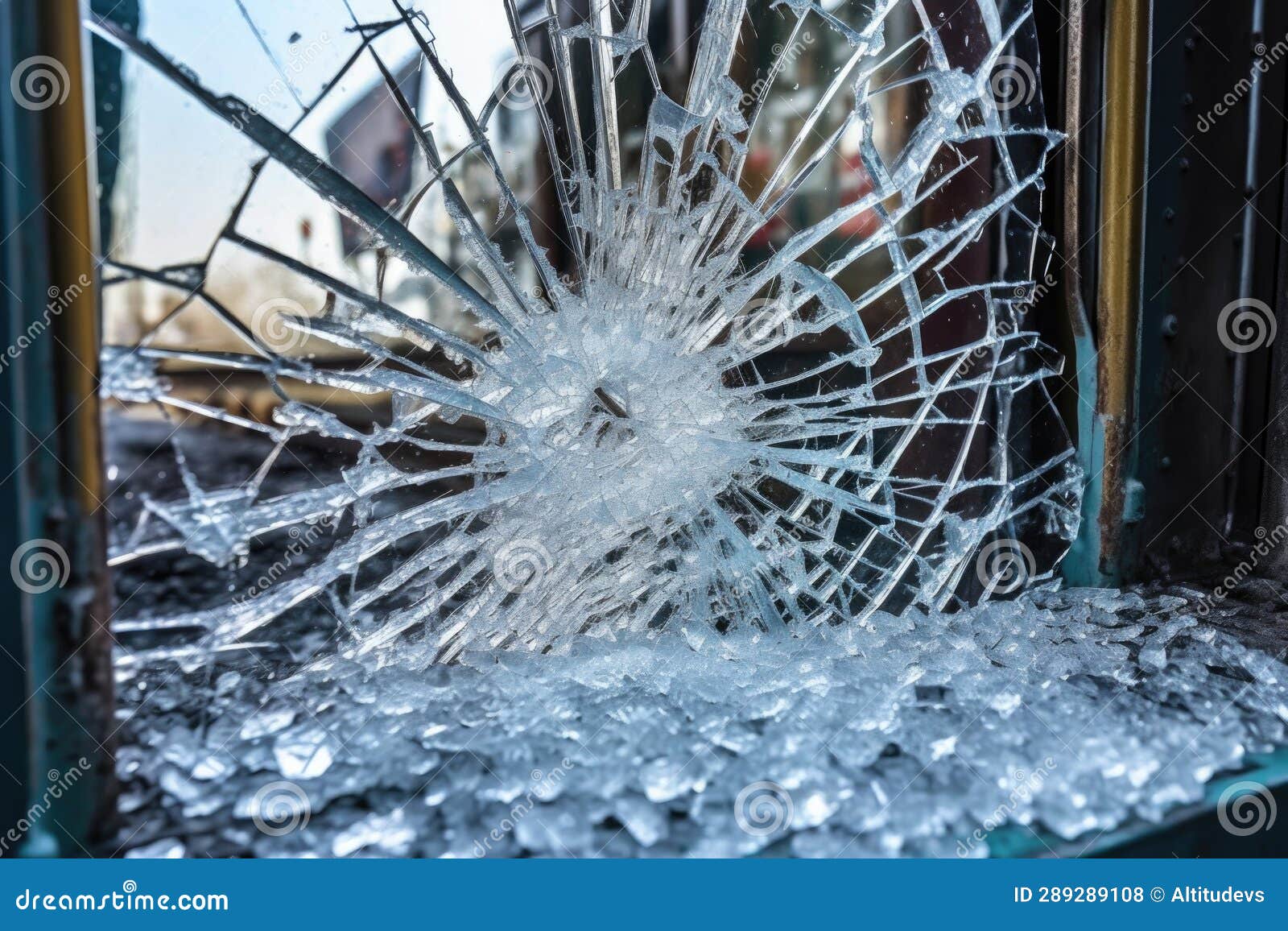 Cracked Train Window with Shattered Glass on Ground Stock Photo - Image ...