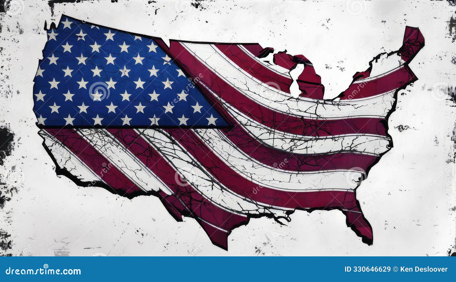 Cracked US Flag Design on Map Outline Stock Image - Image of patriotic ...