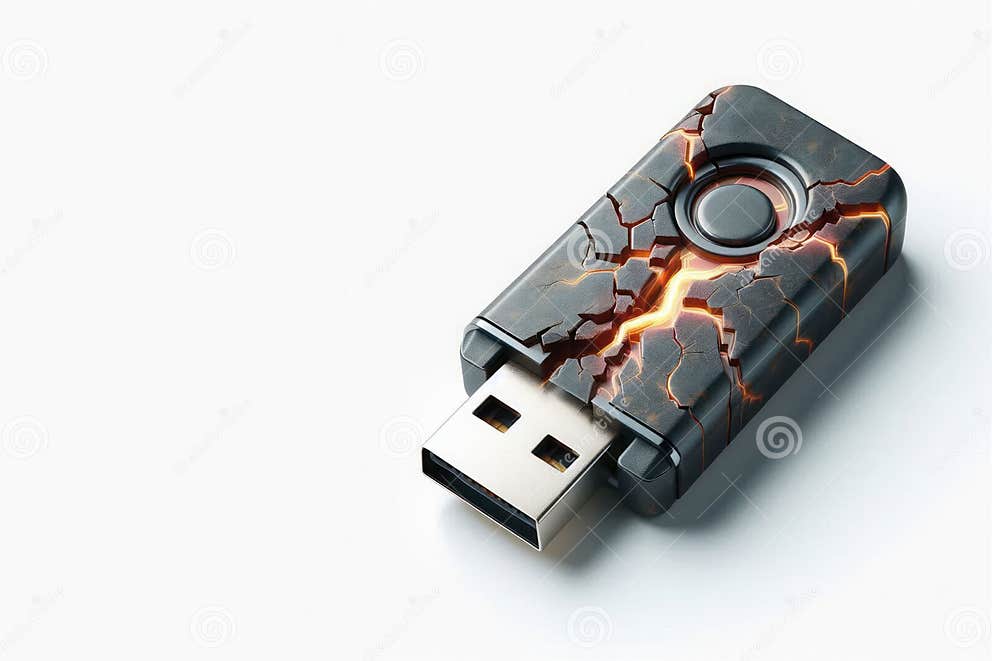 A Cracked USB Flash Drive with Fire Lines. Space for Text. Stock Image ...
